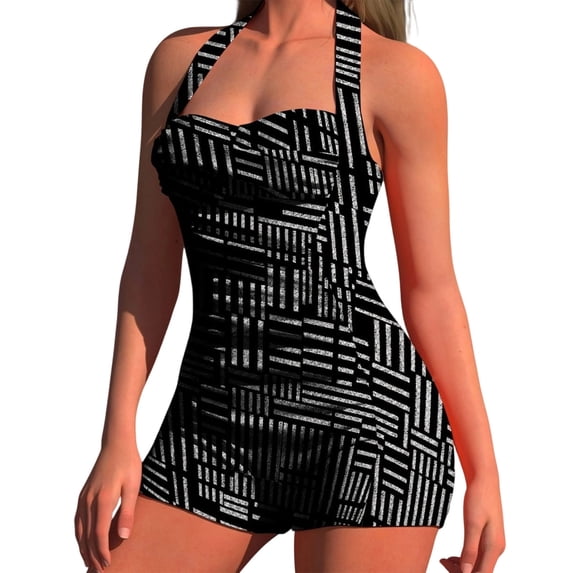 Ecqkame Women's One Piece Swimsuit Tummy Control Vintage Halter Bathing ...