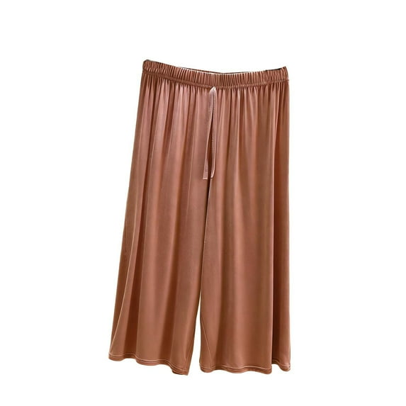 Ecqkame Women's Pajama Capri Pants High Waisted Wide Leg Lounge Pants ...
