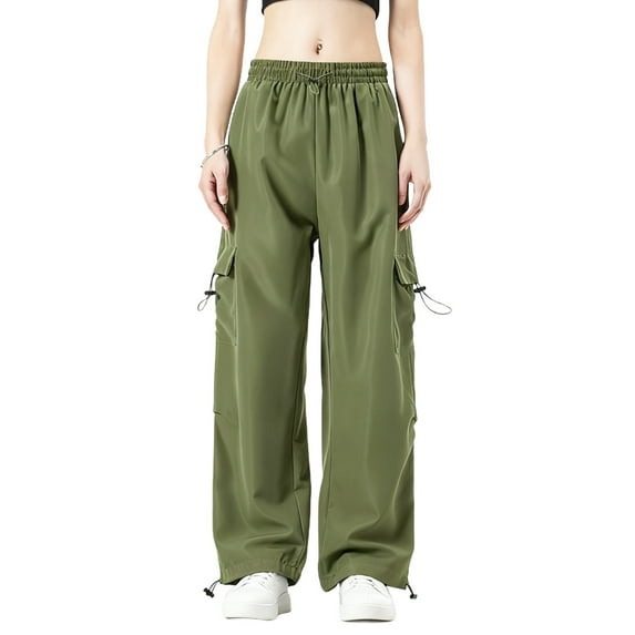 Ecqkame Women's Parachute Pants Multiple Pockets Pull Rope Breathable ...