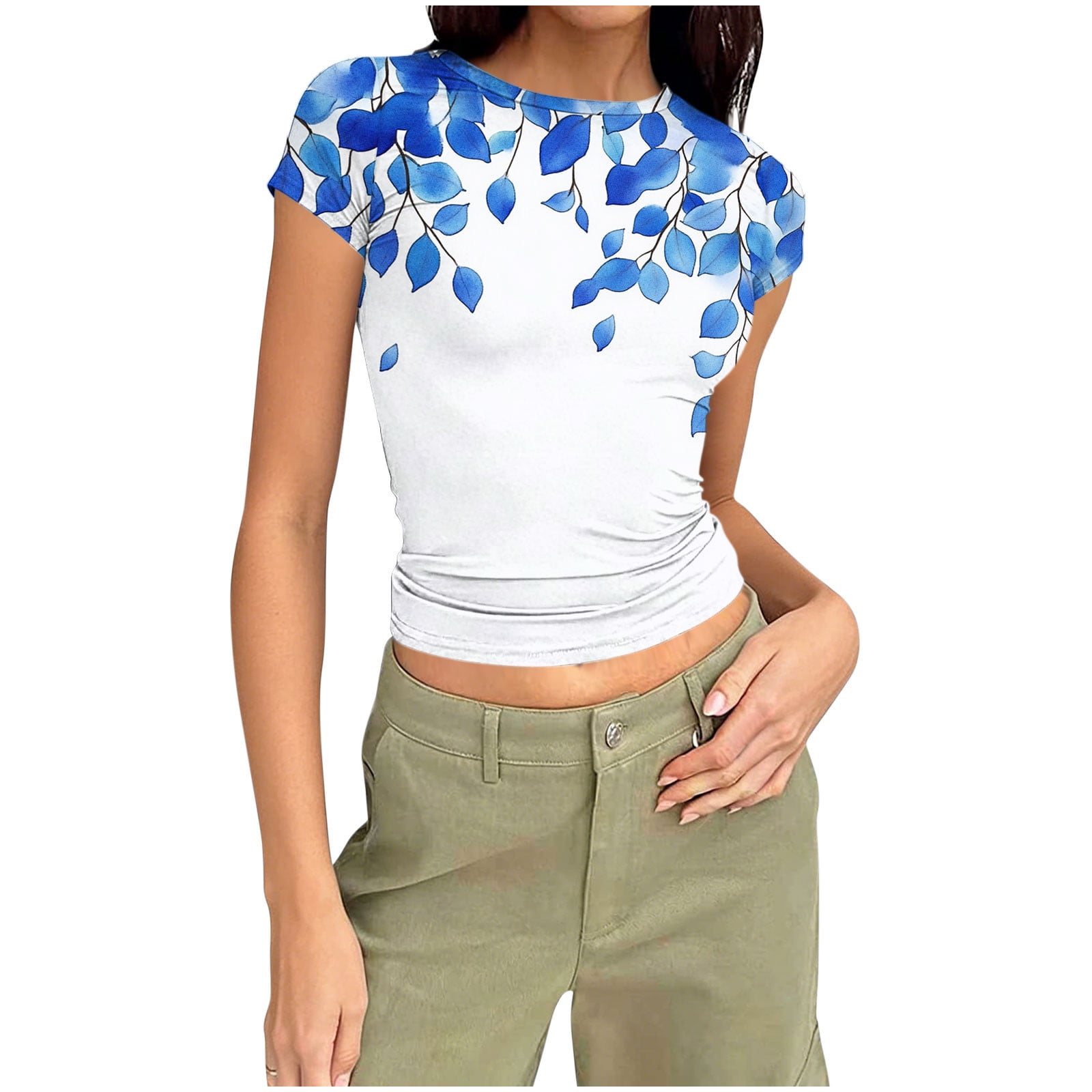 Ecqkame Women's Slim Fitted T-Shirts Crew Neck Short Sleeve Basic Shirt ...