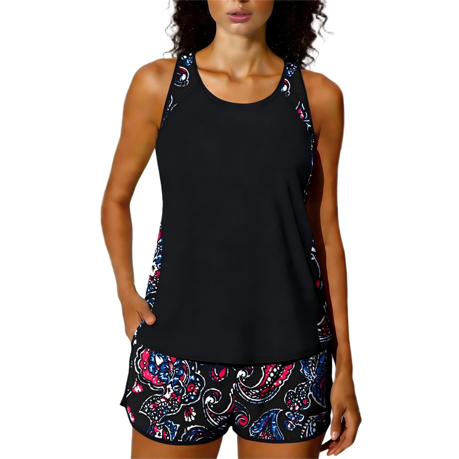 Ecqkame Women's Two Piece Tankini Swimsuit Tummy Control Tank Tops and ...