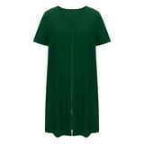 Ecqkame Women's Zipper Nightgown Casual Printed Short Sleeve Round Neck ...