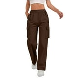 Ecqkame Womens Cargo Pants Solid Color High Waist Straight Leg Trousers ...