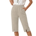 Ecqkame Womens Linen Cropped Pants Side Split Elastic Waist Casual ...