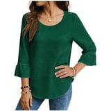 Ecqkame Womens Linen Shirts Three-Quarter Sleeve Crew Neck Tunic Tops ...