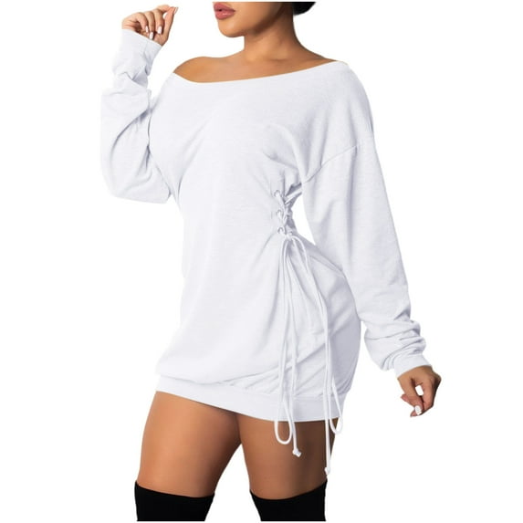 Ecqkame Womens Off Shoulder Dresses Solid Color Tummy Control Long ...