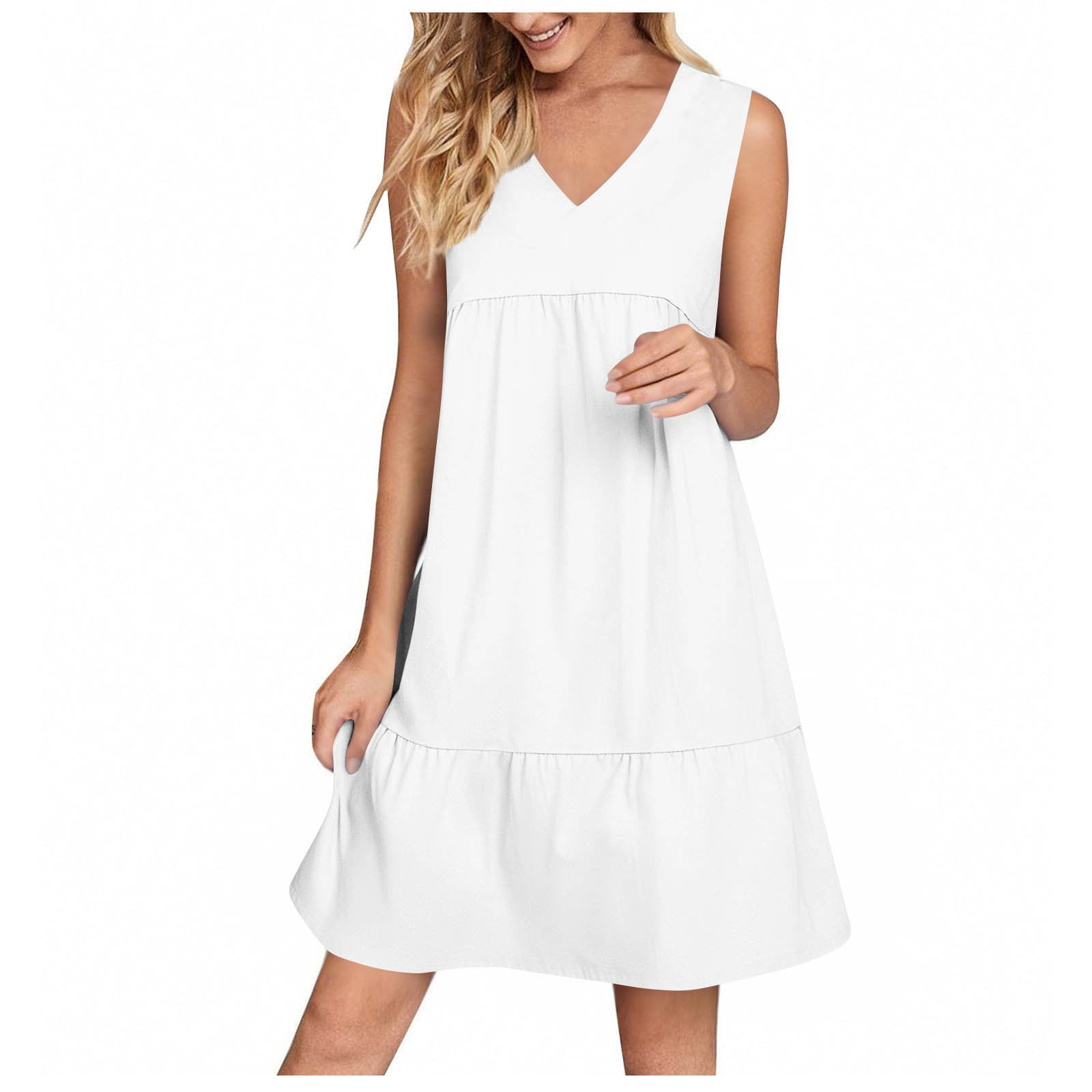 Ecqkame Womens Summer Dresses Fashion Casual Lightweight Short Sleeve V ...