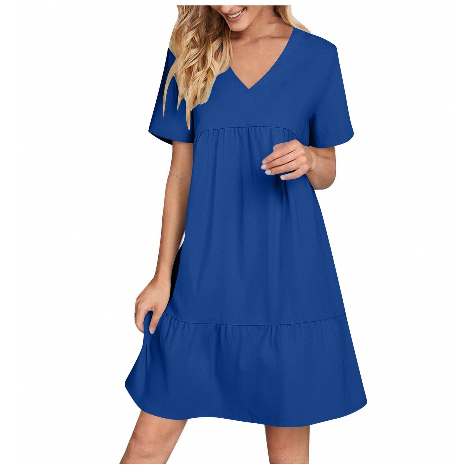 Ecqkame Womens Summer Dresses Fashion Casual Lightweight Short Sleeve V ...