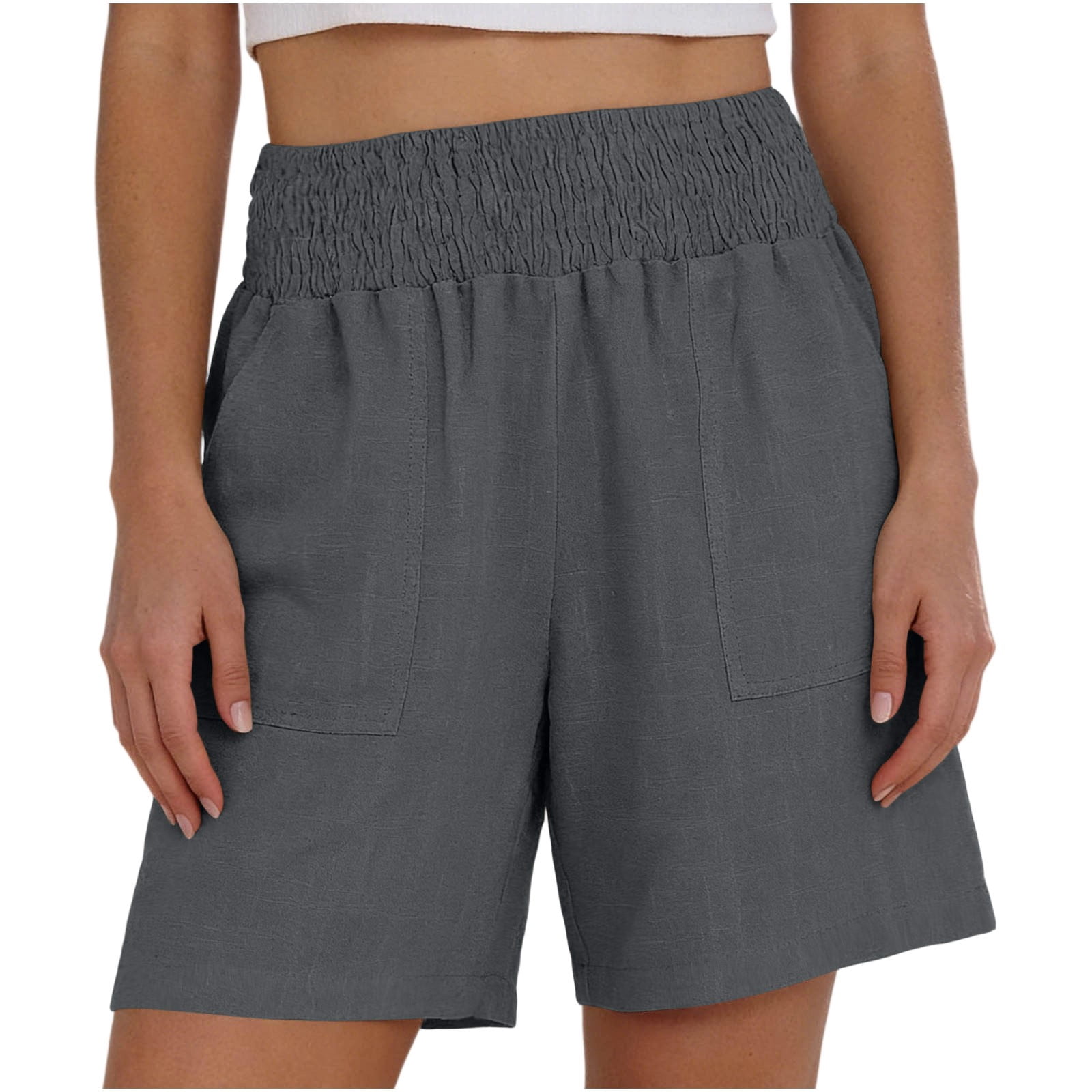 Ecqkame Womens Summer Linen Shorts Casual Loose Elastic Waist Solid ...