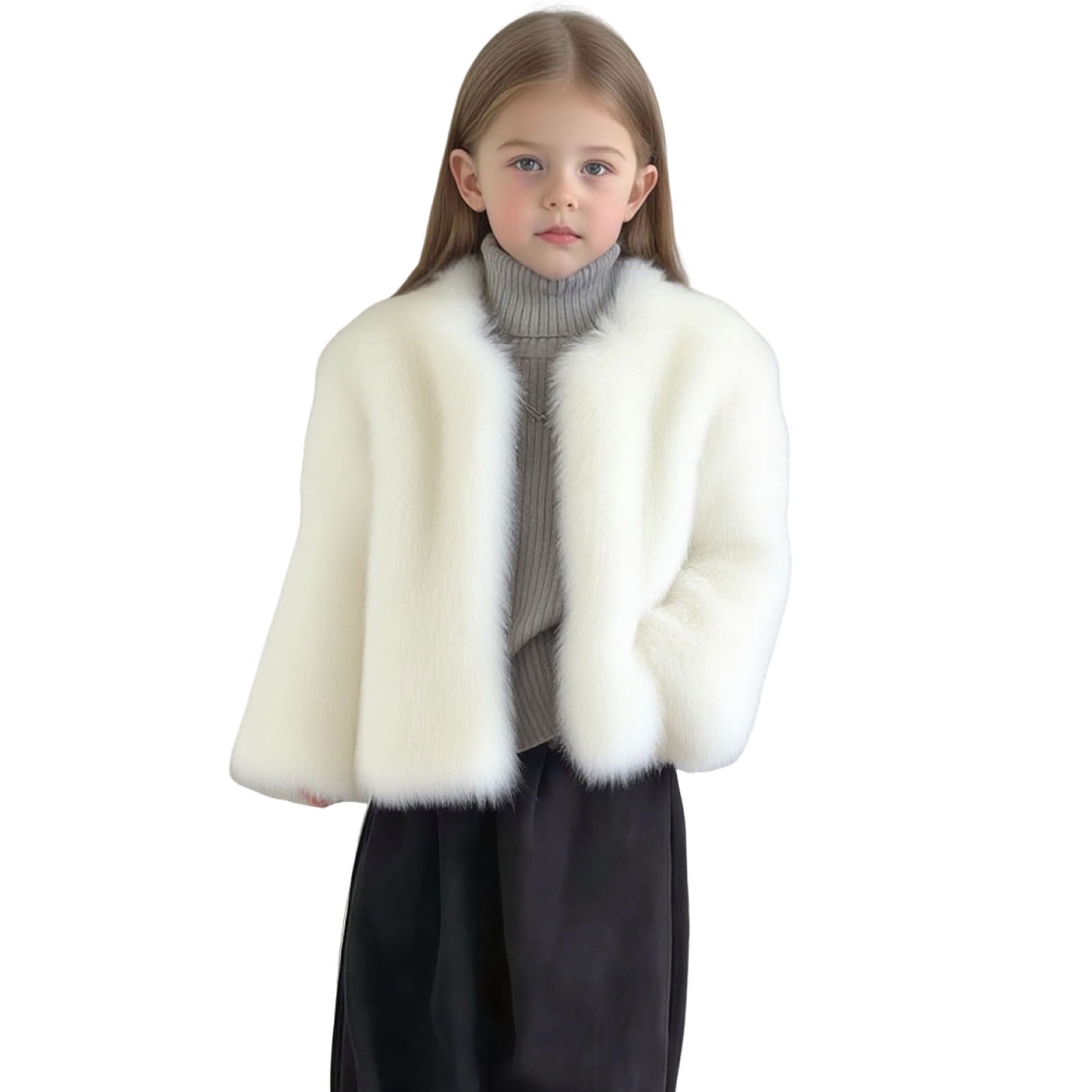 Ecqkame Girls Faux Fur Coats Sherpa Winter Warm Woolen Padded Open ...
