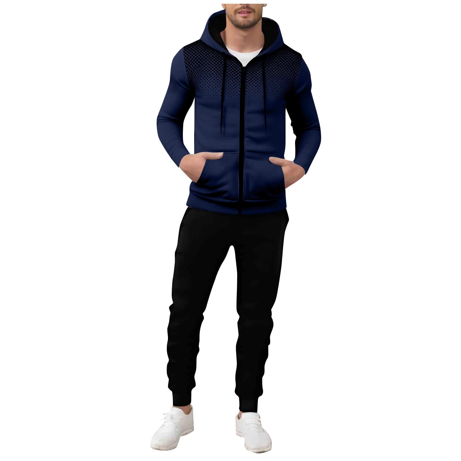 Ecqkame Sweatsuits for Men 2 Piece Tracksuit Sets Full Zip Hoodie ...