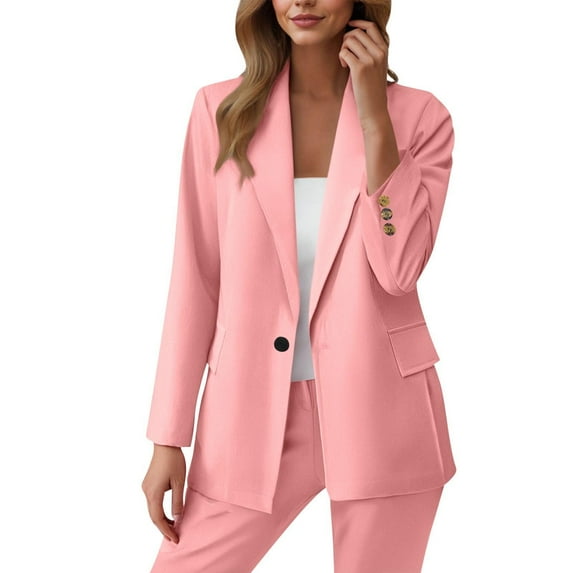 Ecqkame Womens Suit Sets Solid Color Long Sleeve Button Cardigan Coats ...