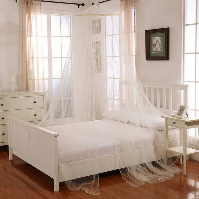 Ecru Off-White Oasis Round Hoop Polyester Sheer Mosquito Netting Bed ...
