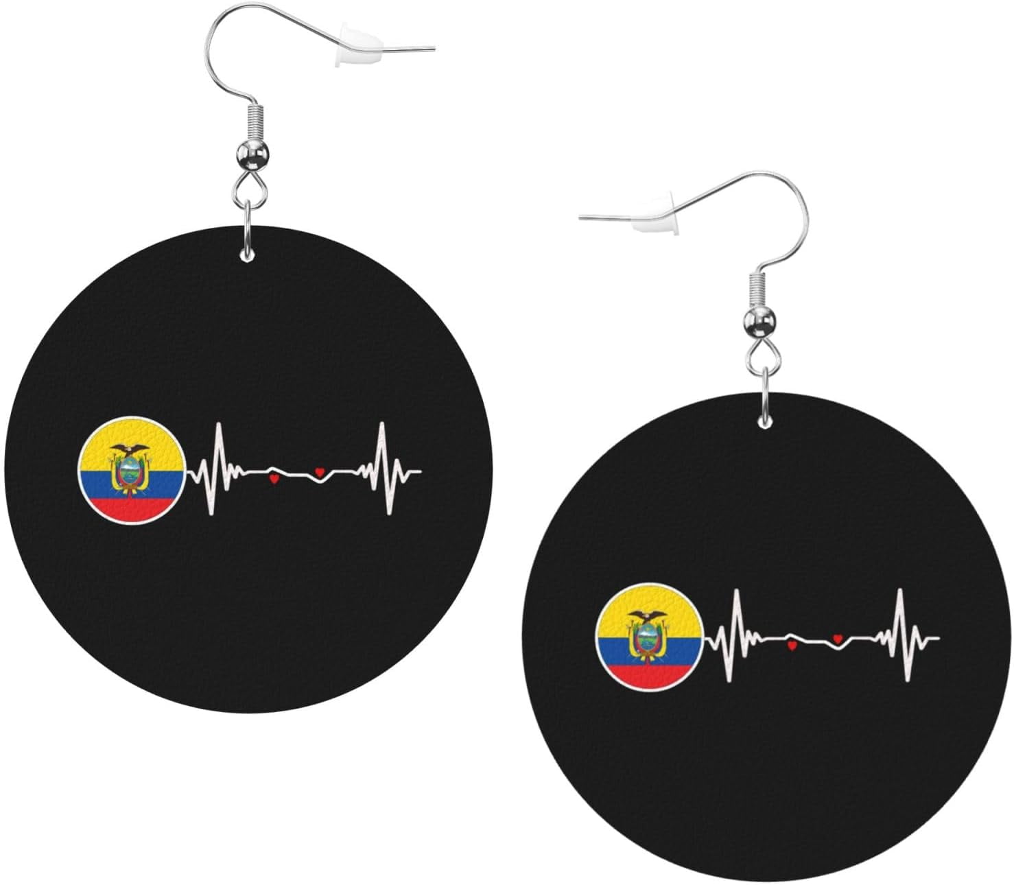 Ecuador Flag Heartbeat Ecuadorian Pride Timeless Leather Hoop Earrings ...