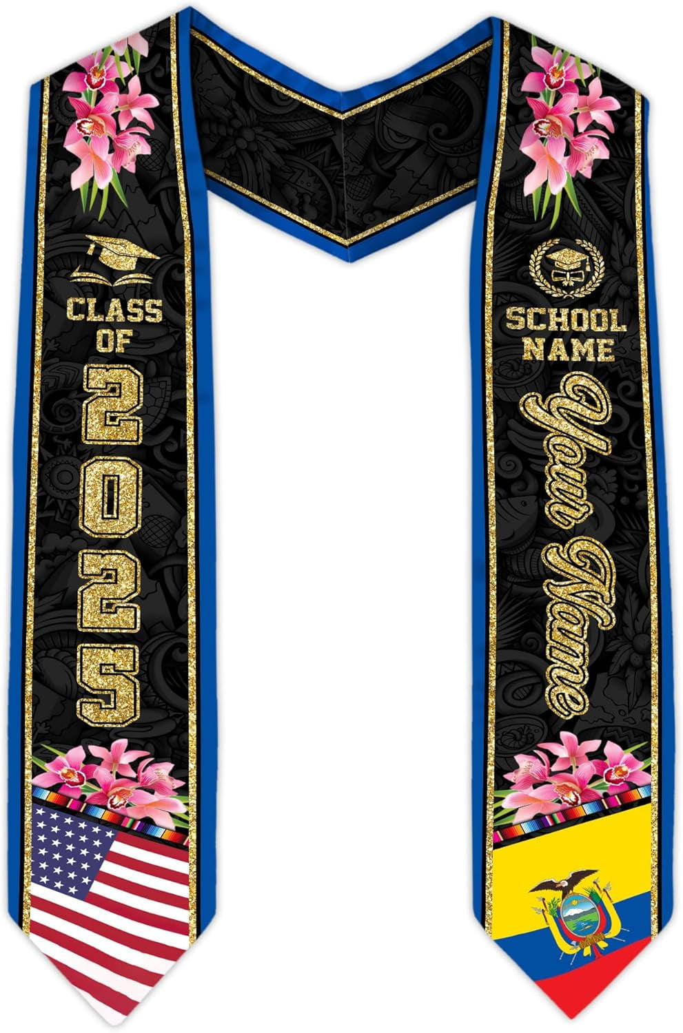 Ecuador Graduation Stole, Ecuadorians American Flag Graduation Sash ...
