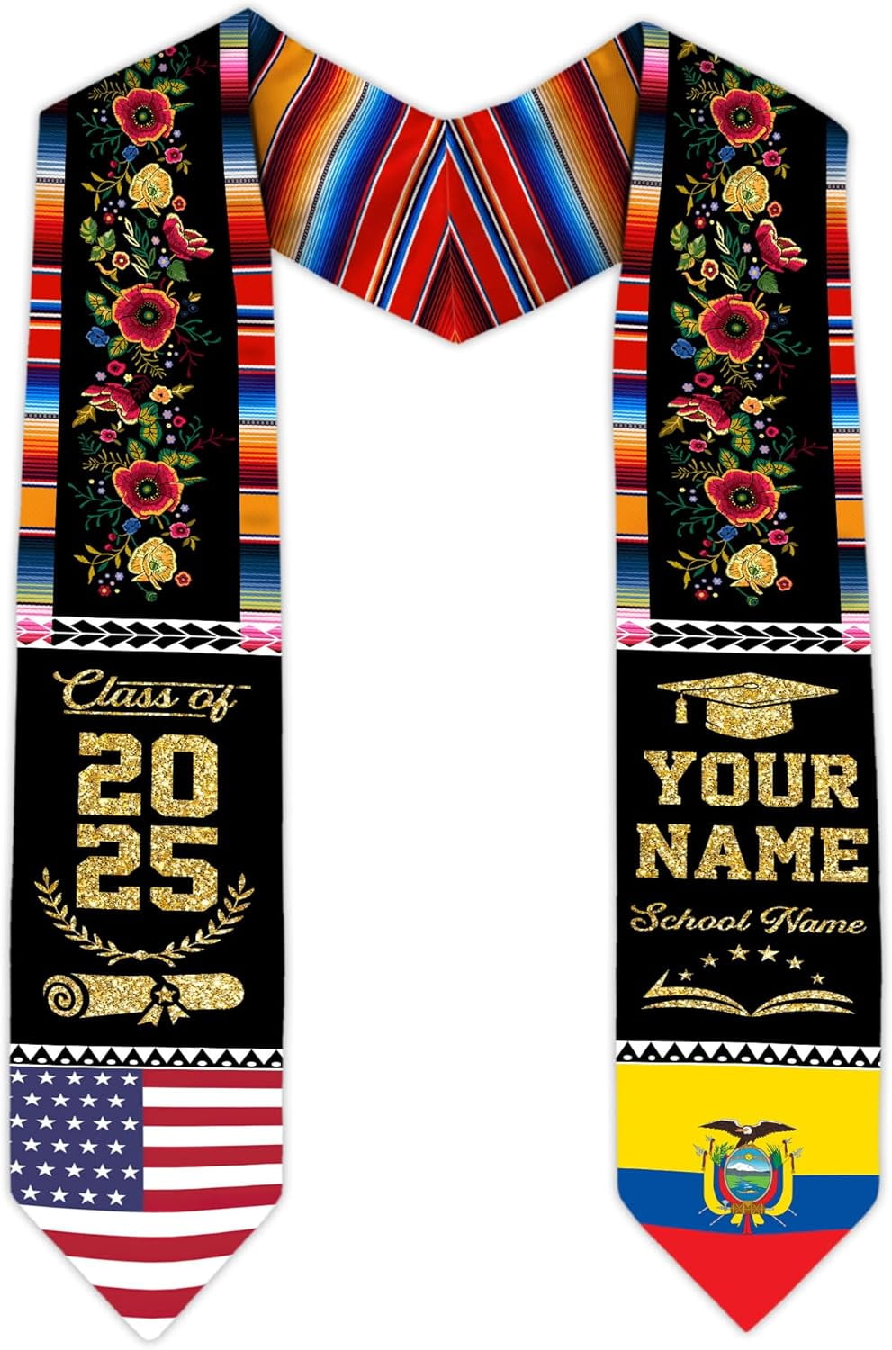 Ecuador Graduation Stole, Ecuadorians American Flag Graduation Sash ...