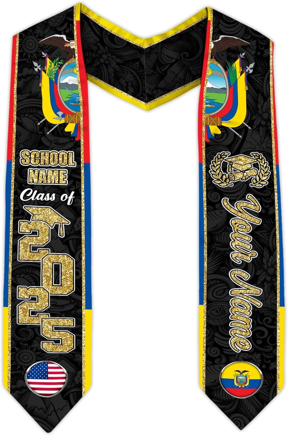 Ecuador Graduation Stole, Ecuadorians American Flag Graduation Sash ...