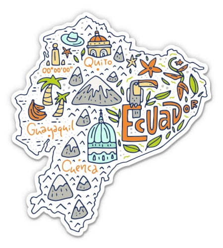 Ecuador Map - 8" Vinyl Sticker - For Car Laptop I-Pad - Waterproof ...