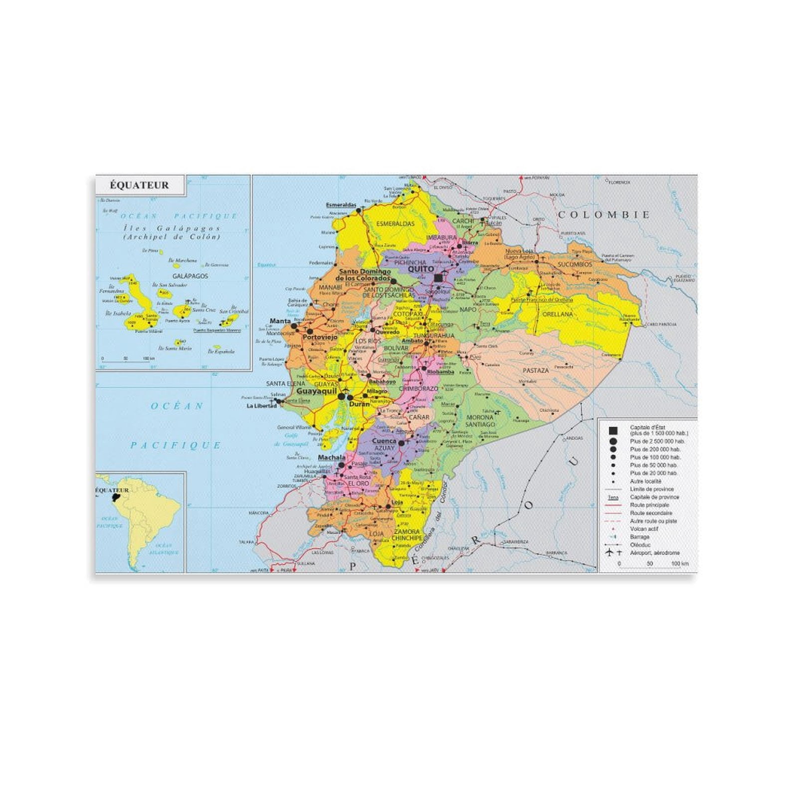 Ecuador Map Posters Canvas Art Poster and Wall Art Picture Print Modern ...
