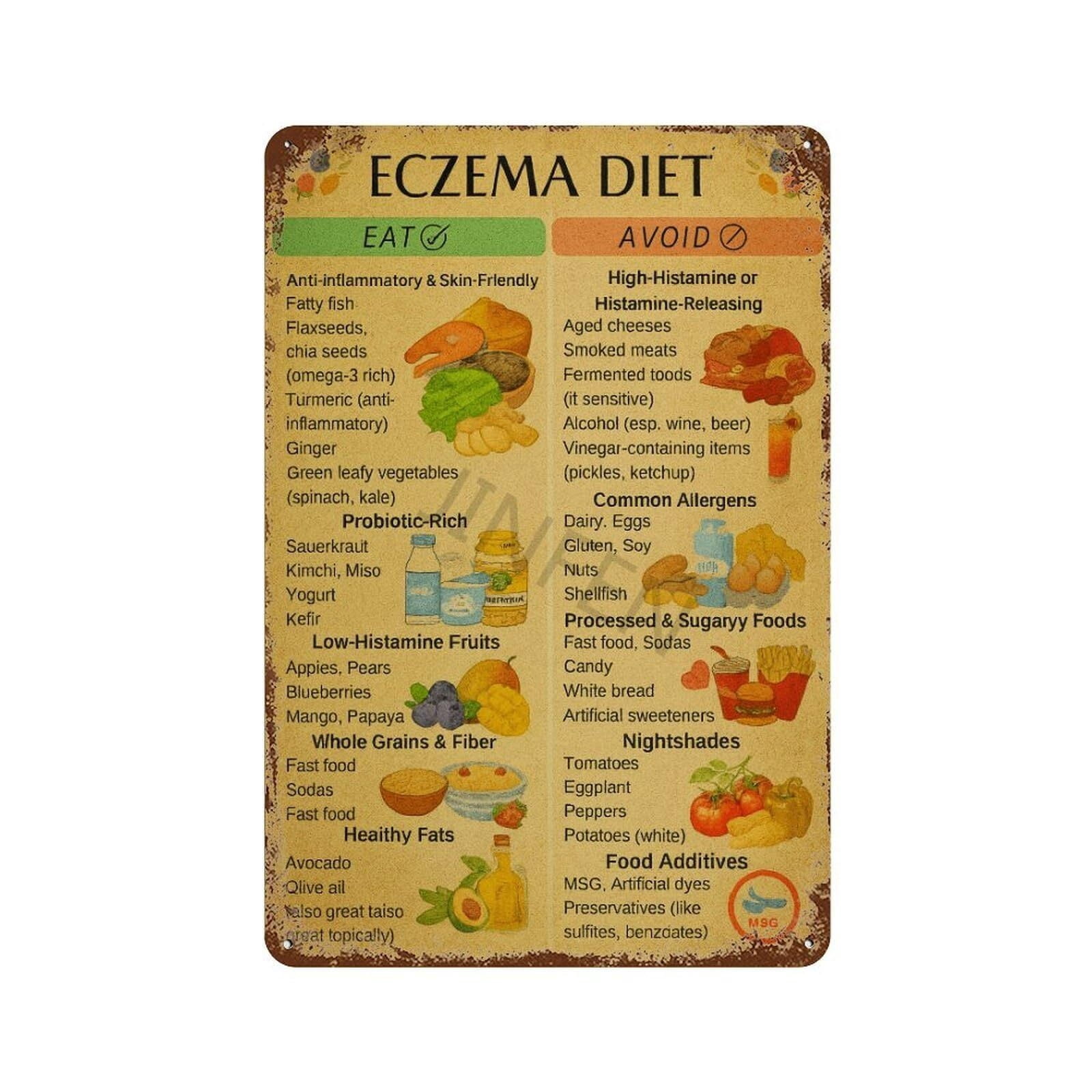 Eczema Food List Poster Histamine Diet Chart Wall ArtRusted Fashionable ...