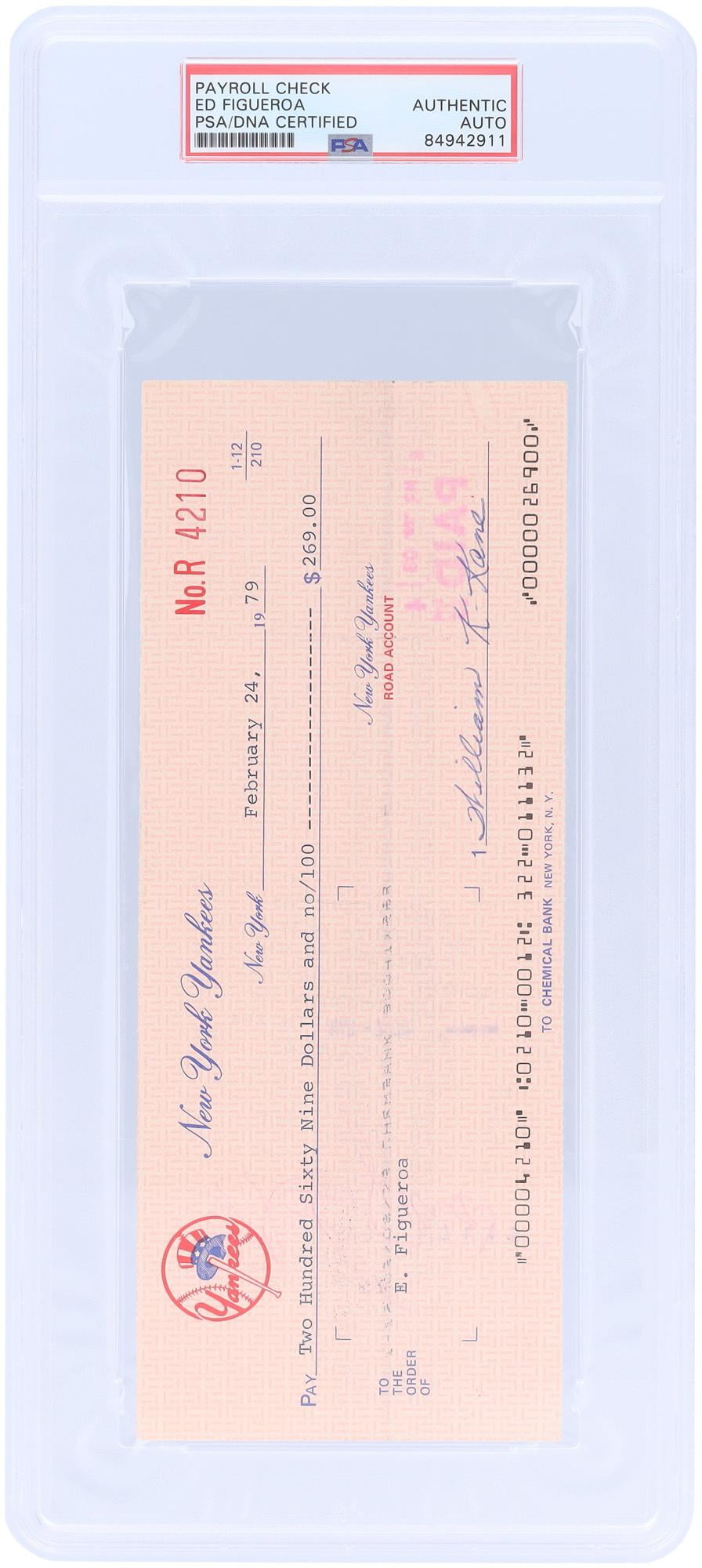 Ed Figueroa New York Yankees Autographed Check from February 24, 1979 ...