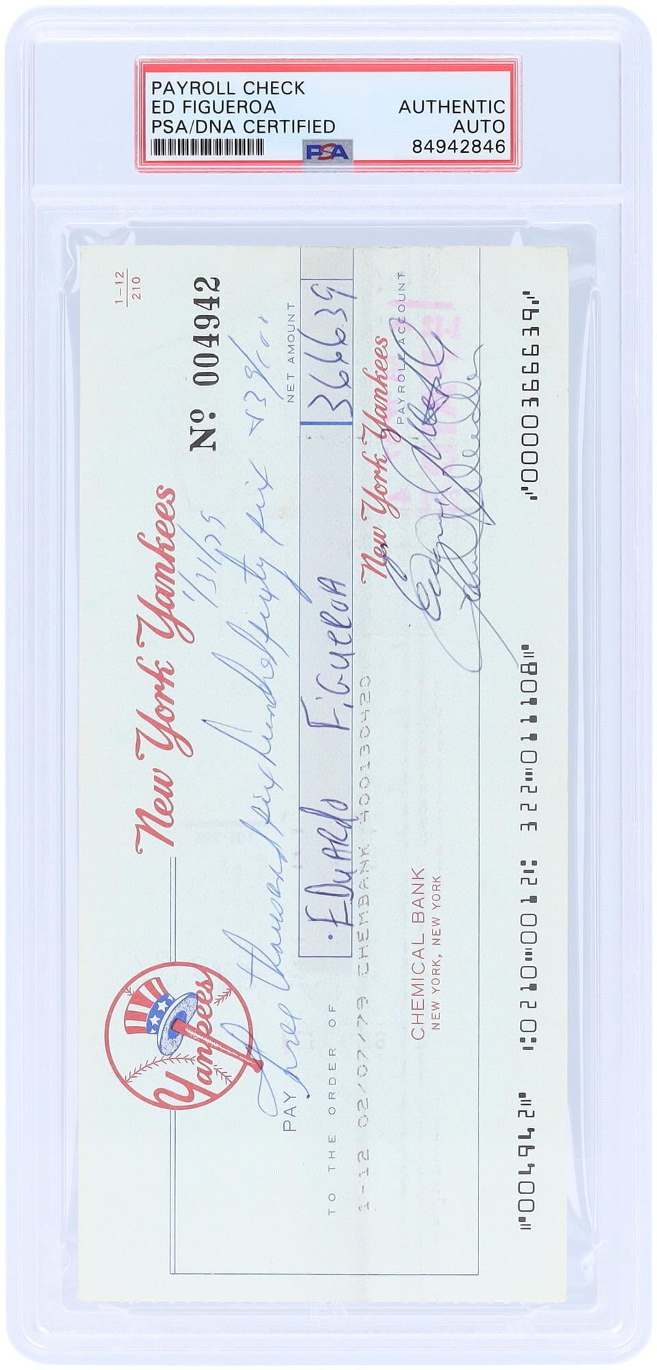 Ed Figueroa New York Yankees Autographed Check from January 31, 1979 ...