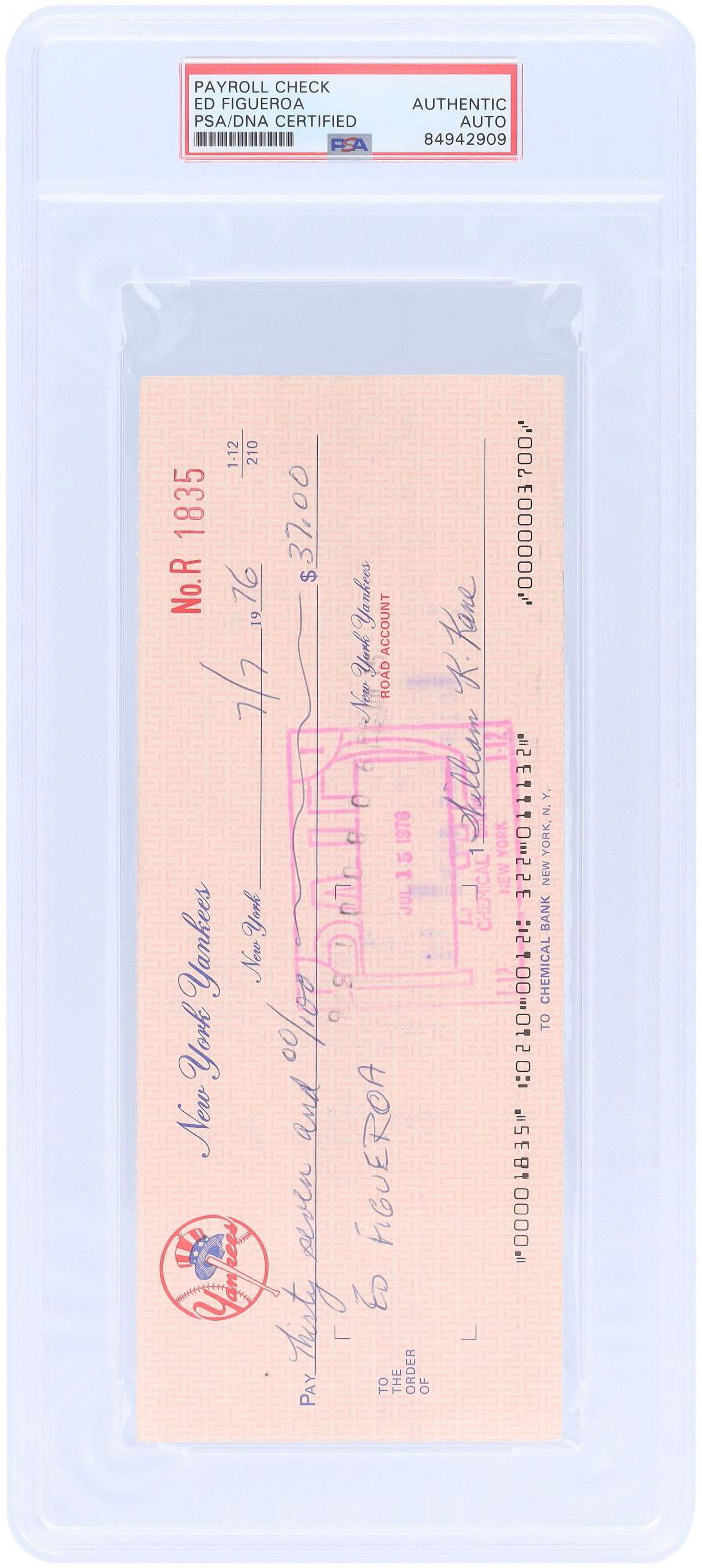 Ed Figueroa New York Yankees Autographed Check from July 7, 1976 - PSA ...