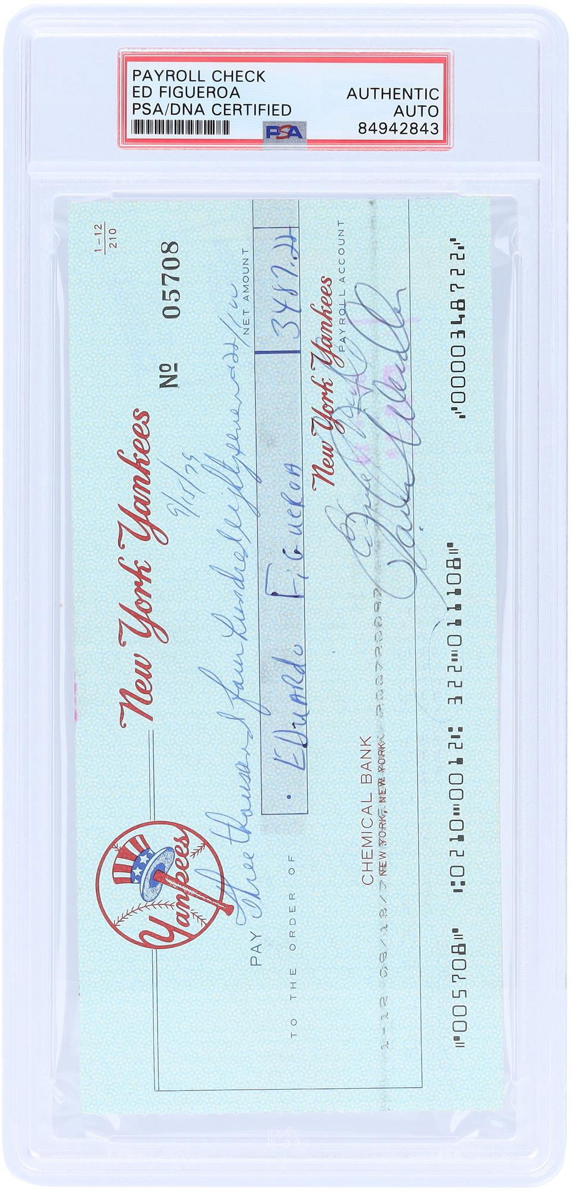 Ed Figueroa New York Yankees Autographed Check from September 15, 1979 ...
