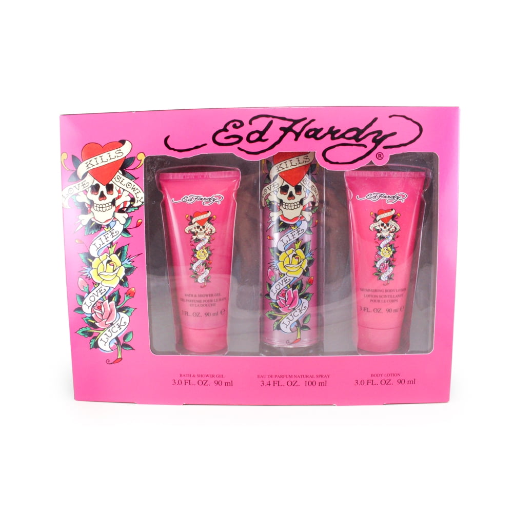 Ed Hardy 3 Pc. Gift Set ( Eau De Parfum Spray 3.4 Oz + Shimmering Body ...