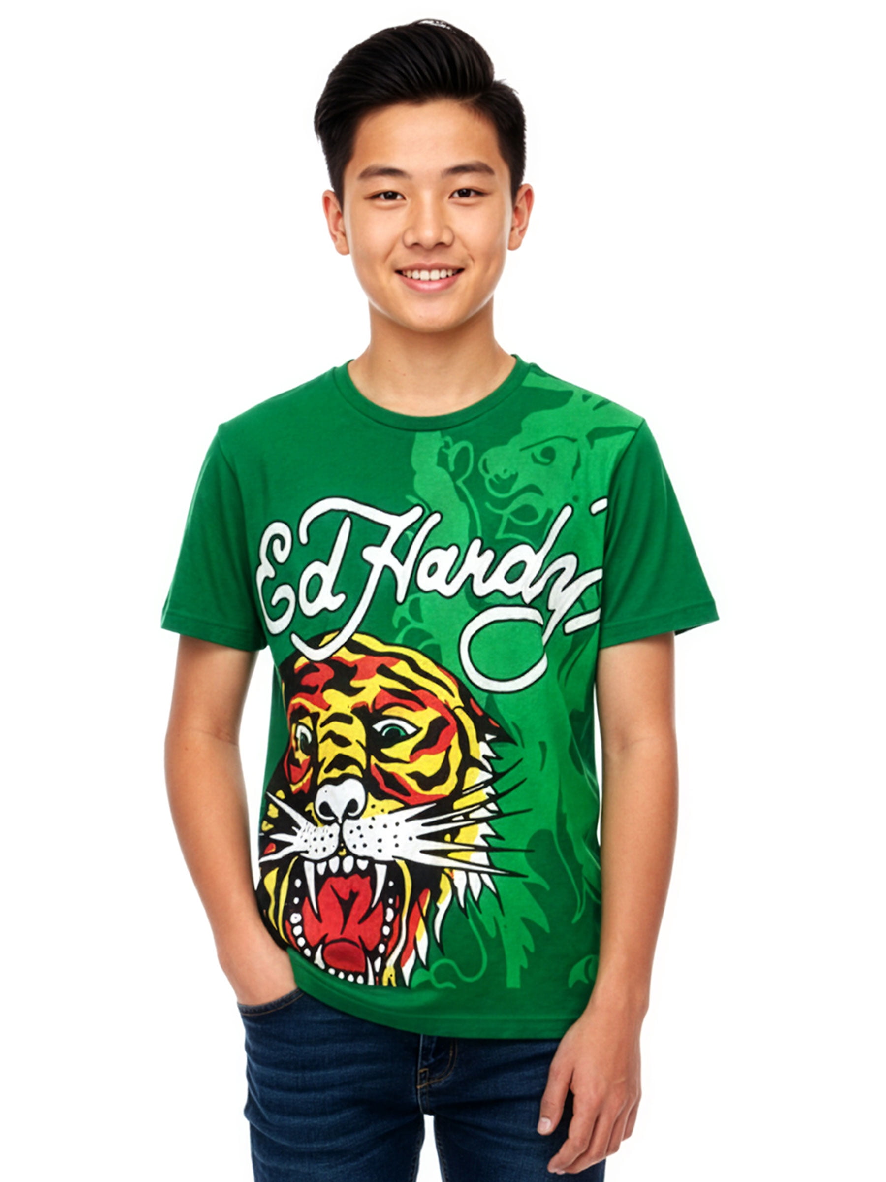 Ed Hardy Boys' Tiger T-Shirt Color: green Size: 14 - 16 - Walmart.com