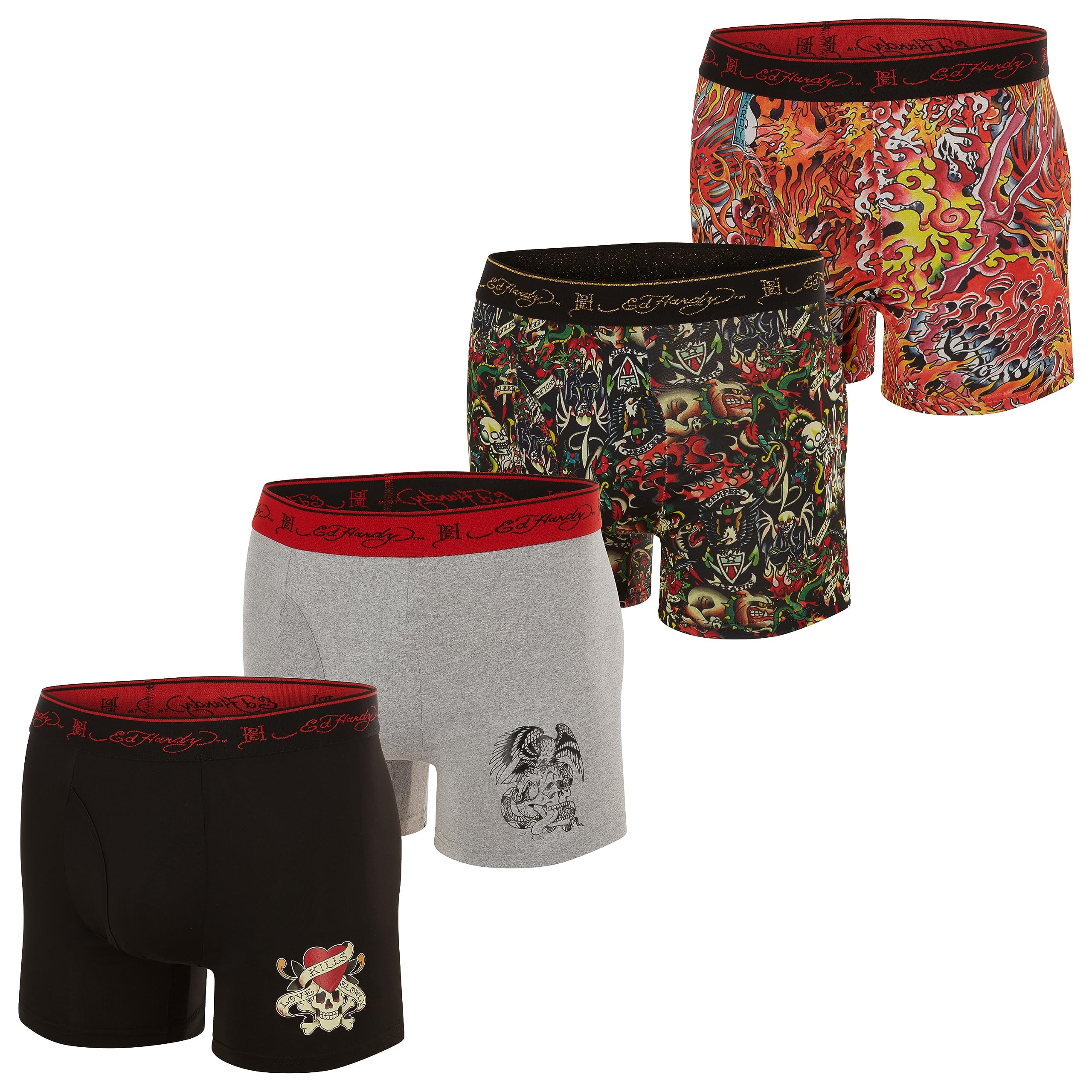 Ed Hardy Men's Athletic Underwear, 4-Pack Moisture Wicking Performance ...