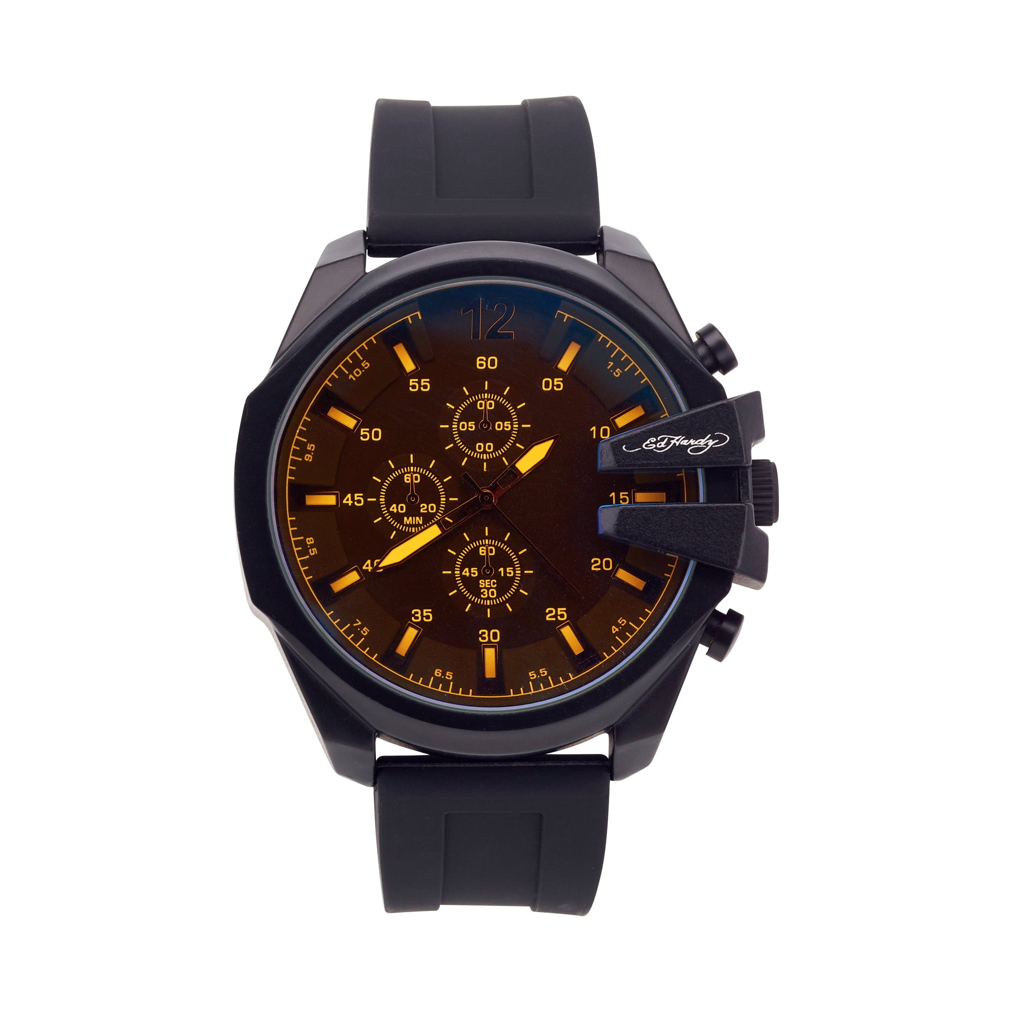 Ed Hardy Men's Black Silicone Strap Watch 53mm - Walmart.com