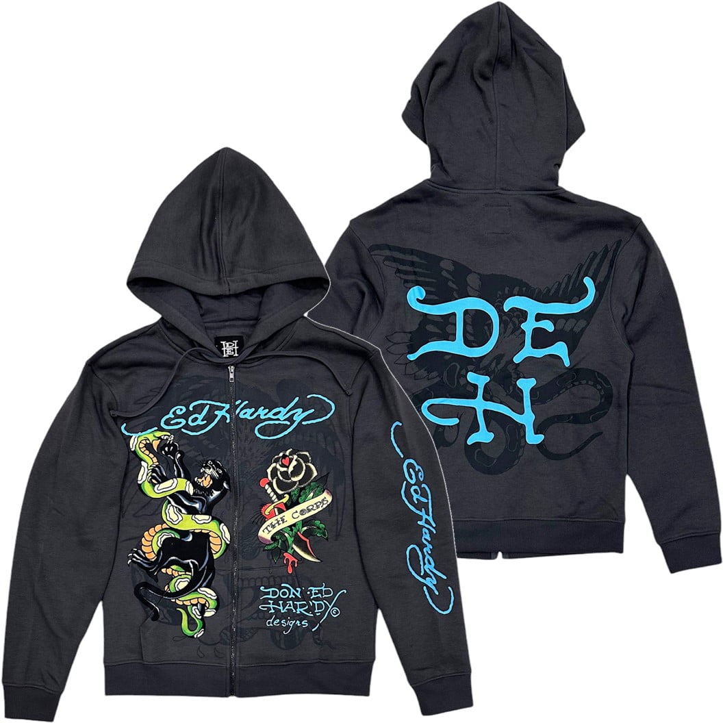 Ed Hardy Men's Hoodie Panther Snake Fleece Full Zip Sweatshirt (Small ...