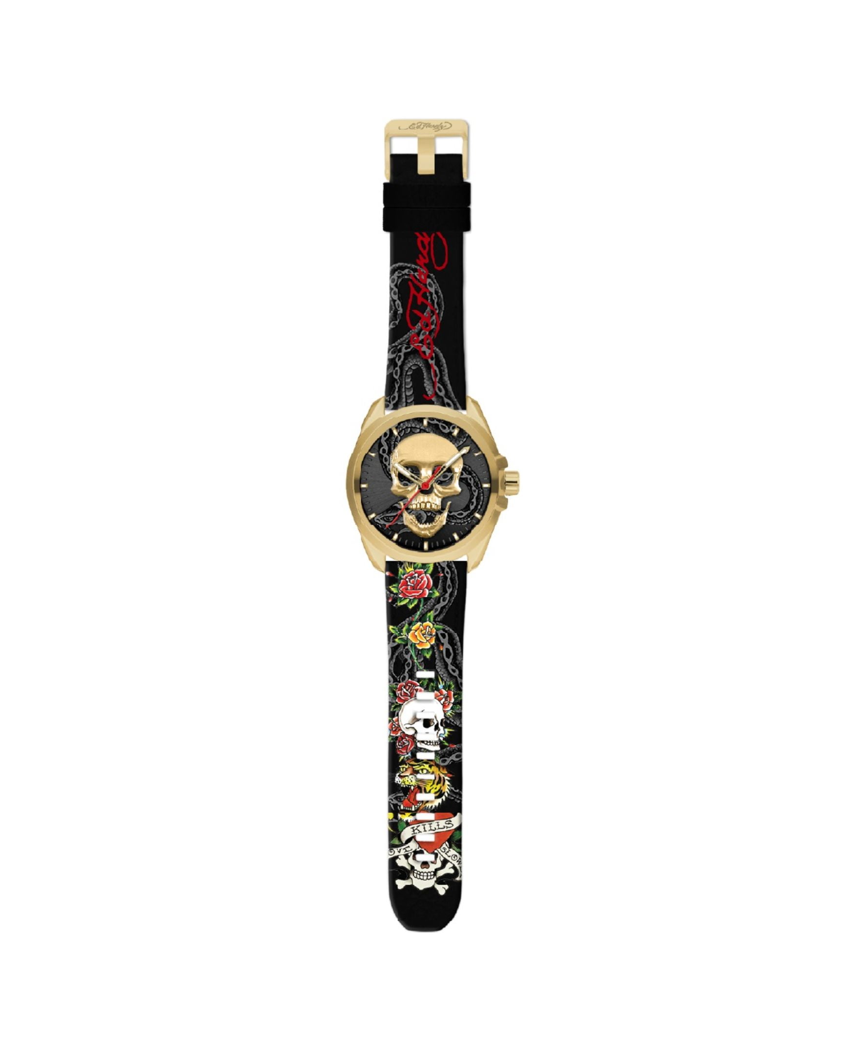 Ed Hardy Men's Matte Black Silicone Strap Watch 46mm - Walmart.com