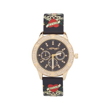 Ed Hardy Men's Matte Black Plastic Strap Watch 42mm - Walmart.com