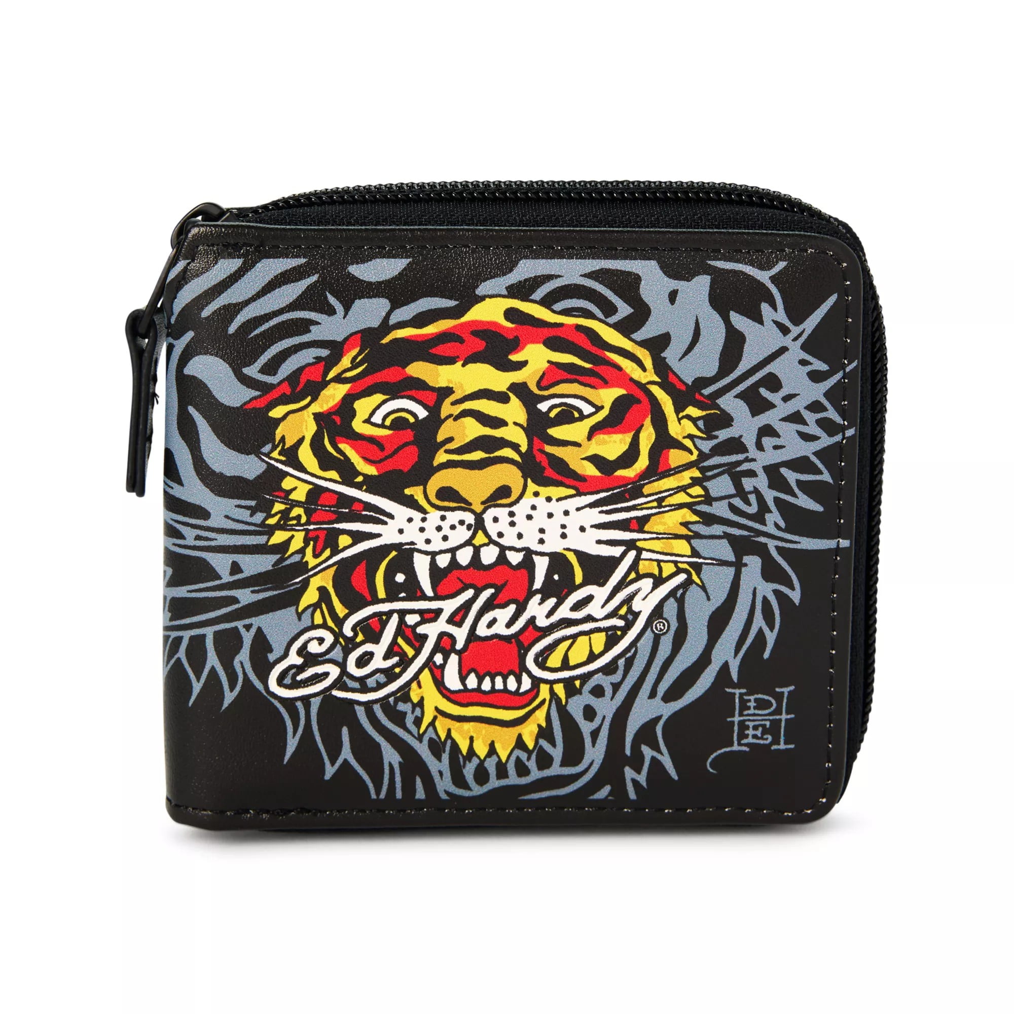 Ed Hardy Men's Tiger Print Zip Bifold Black Wallet - Walmart Business ...