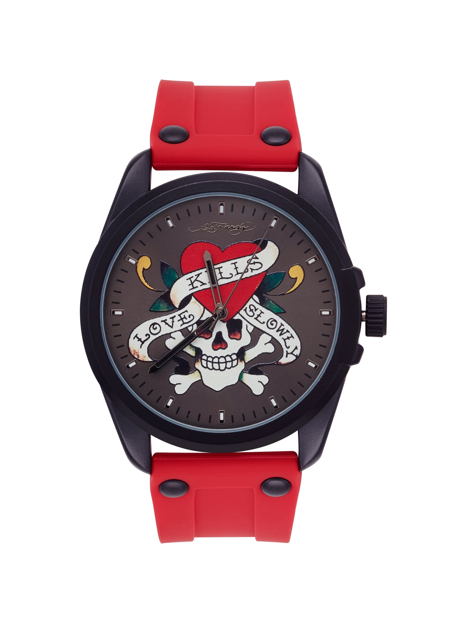 Ed Hardy Men's Yellow Silicone Strap Matte Black Analogue 46mm Watch ...