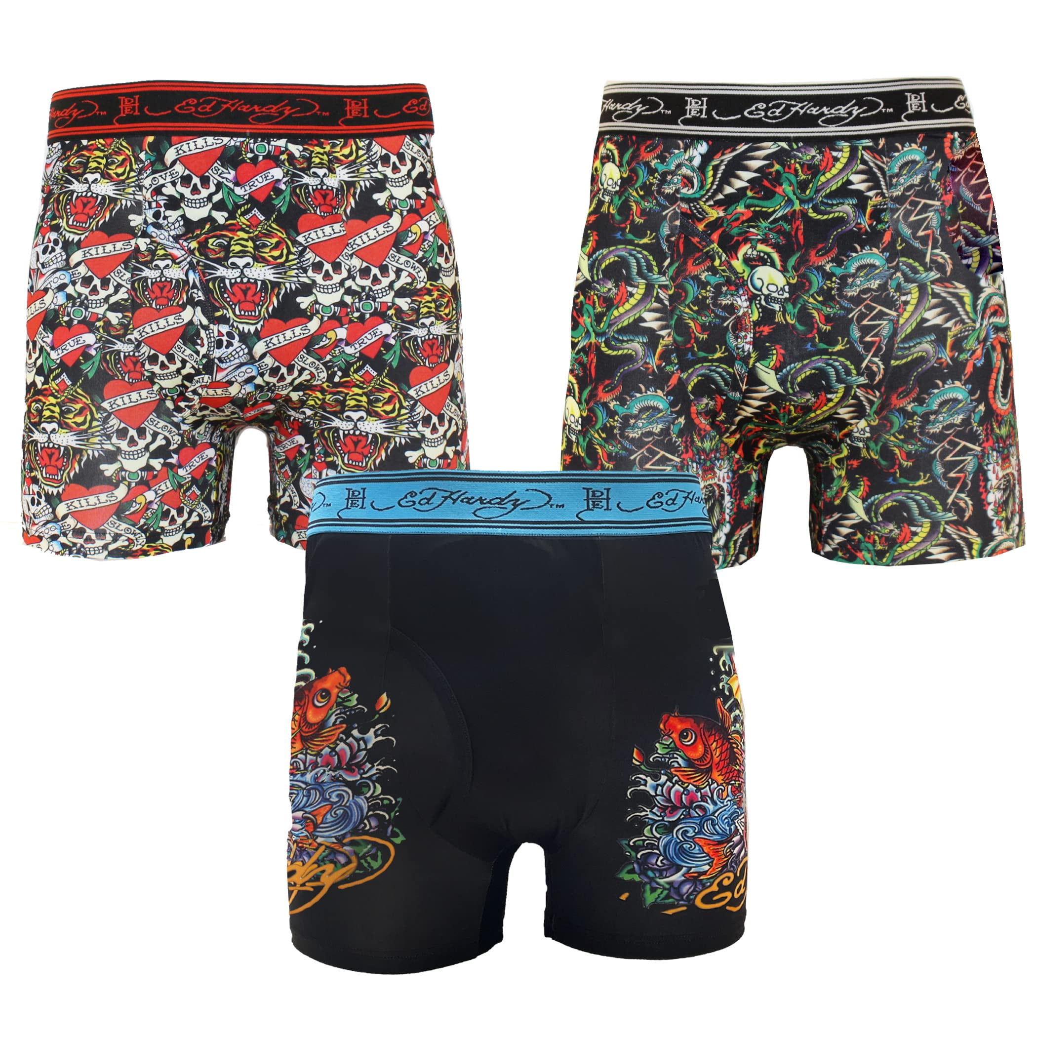 Ed Hardy Men's 3-Pack Performance Boxer Briefs, Active Stretch Dry Fit ...