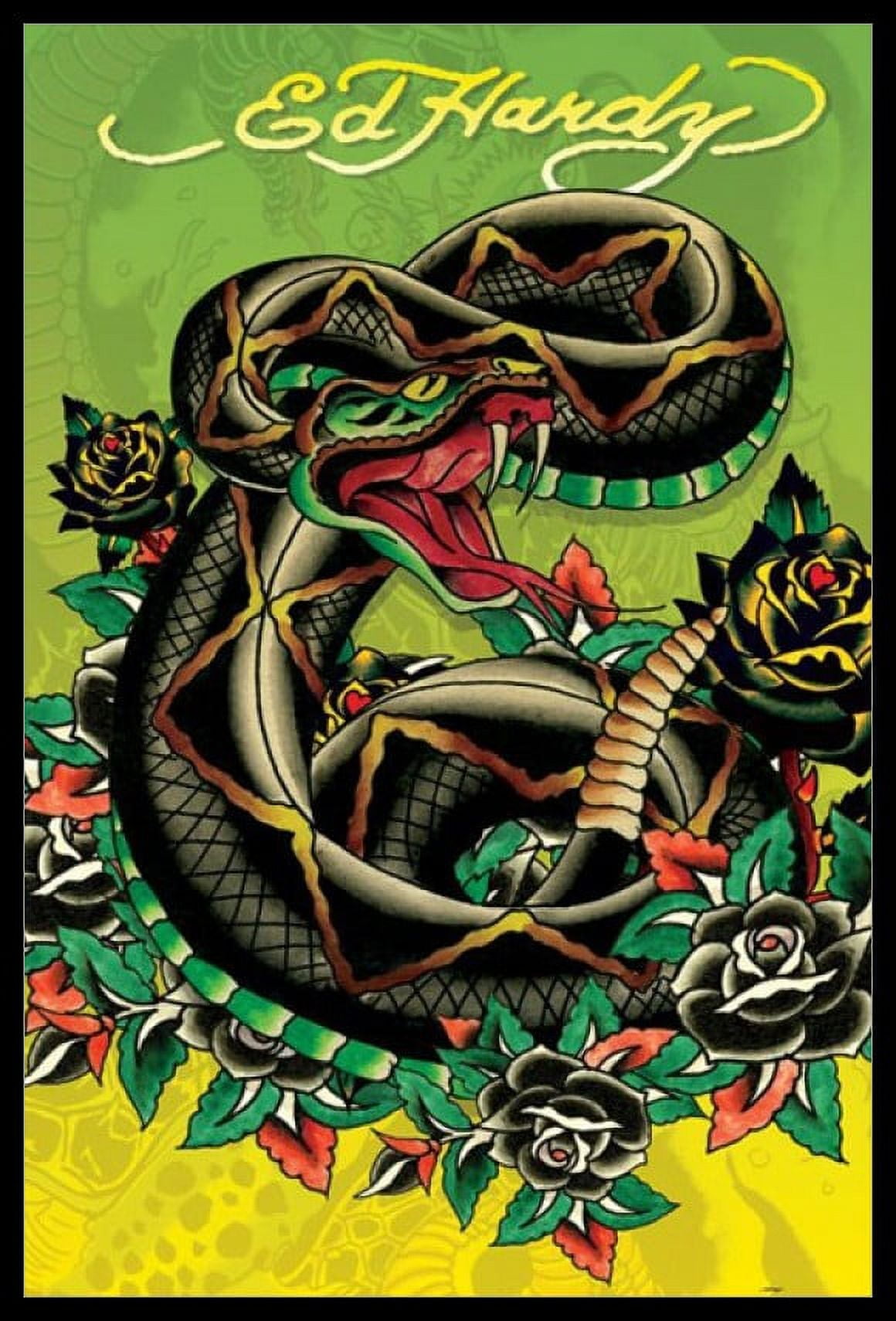 Ed Hardy - Snake Laminated & Framed Poster (24 x 36) - Walmart.com