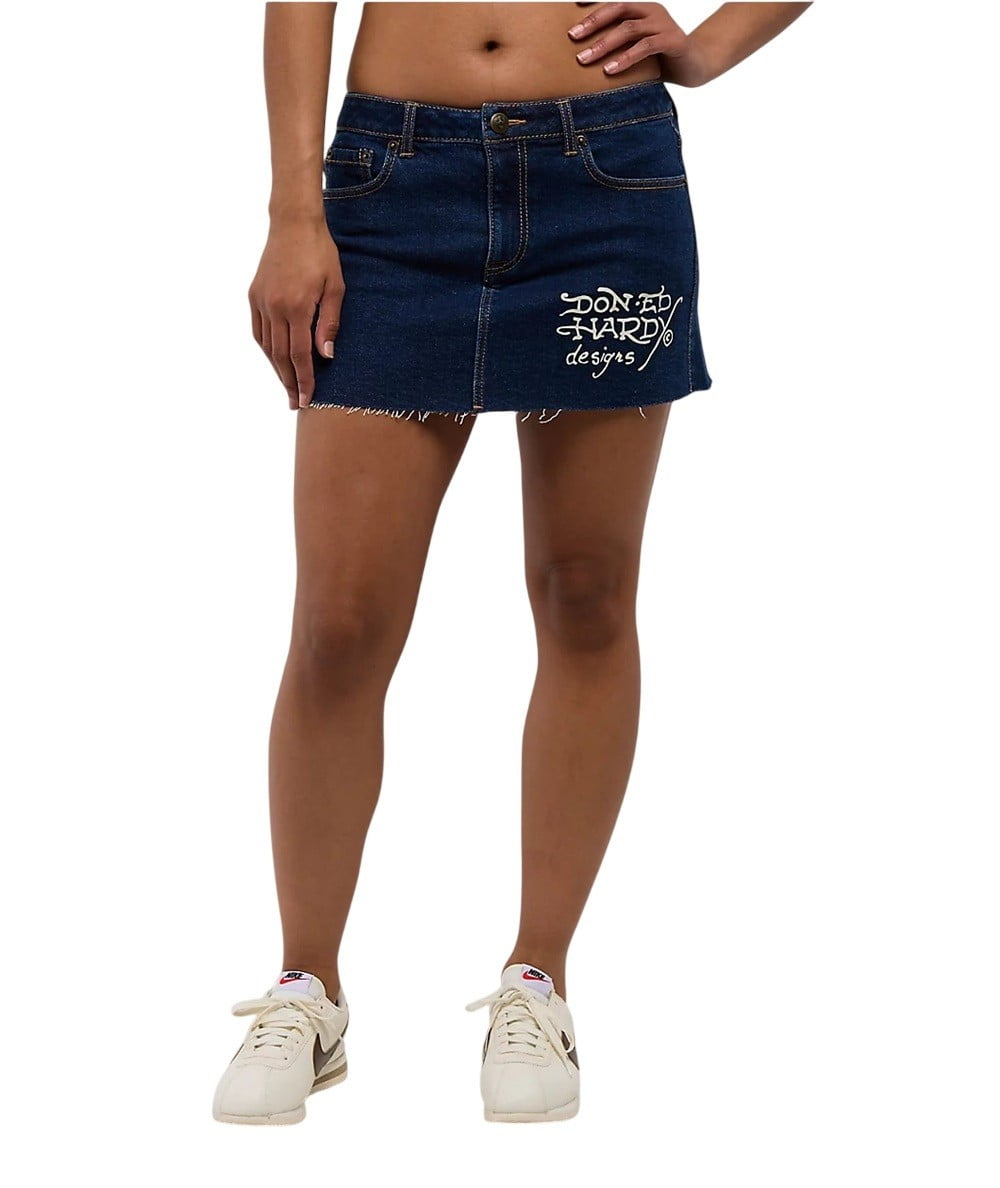 Ed Hardy Tattoo Collage Dark Denim Cutoff Mini Skirt - WEHD6000-14 ...