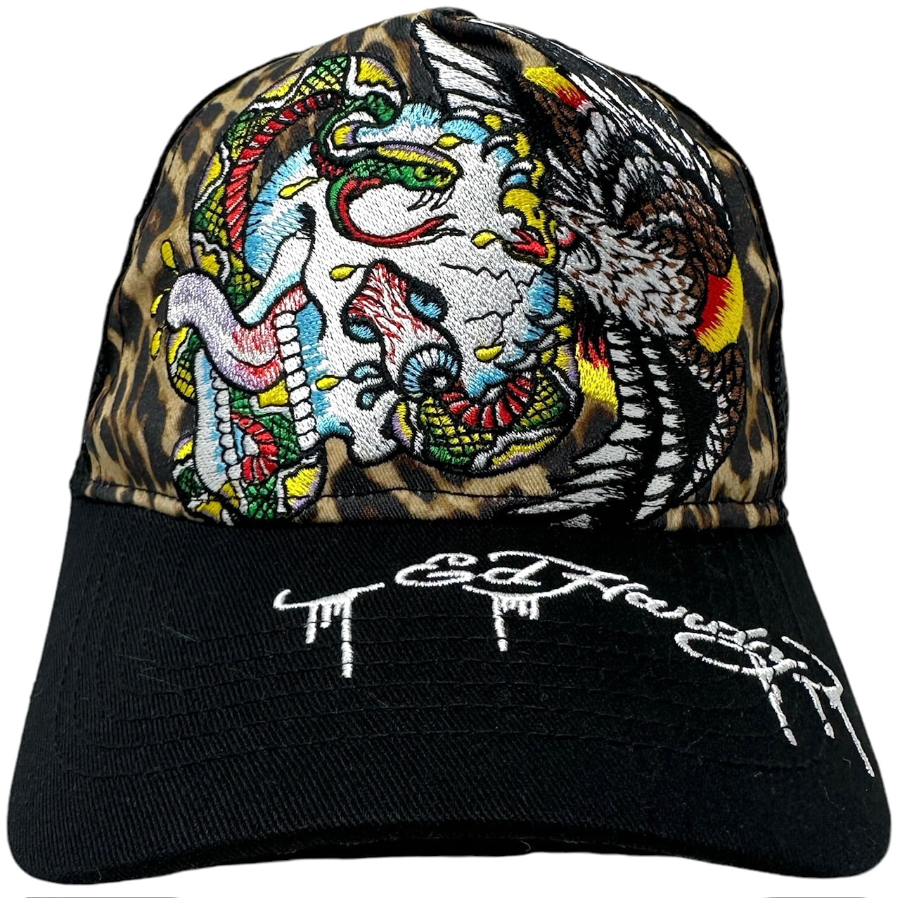 Ed Hardy Trucker Hat Embroidered Tattoo Battle Skull Leopard Black ...