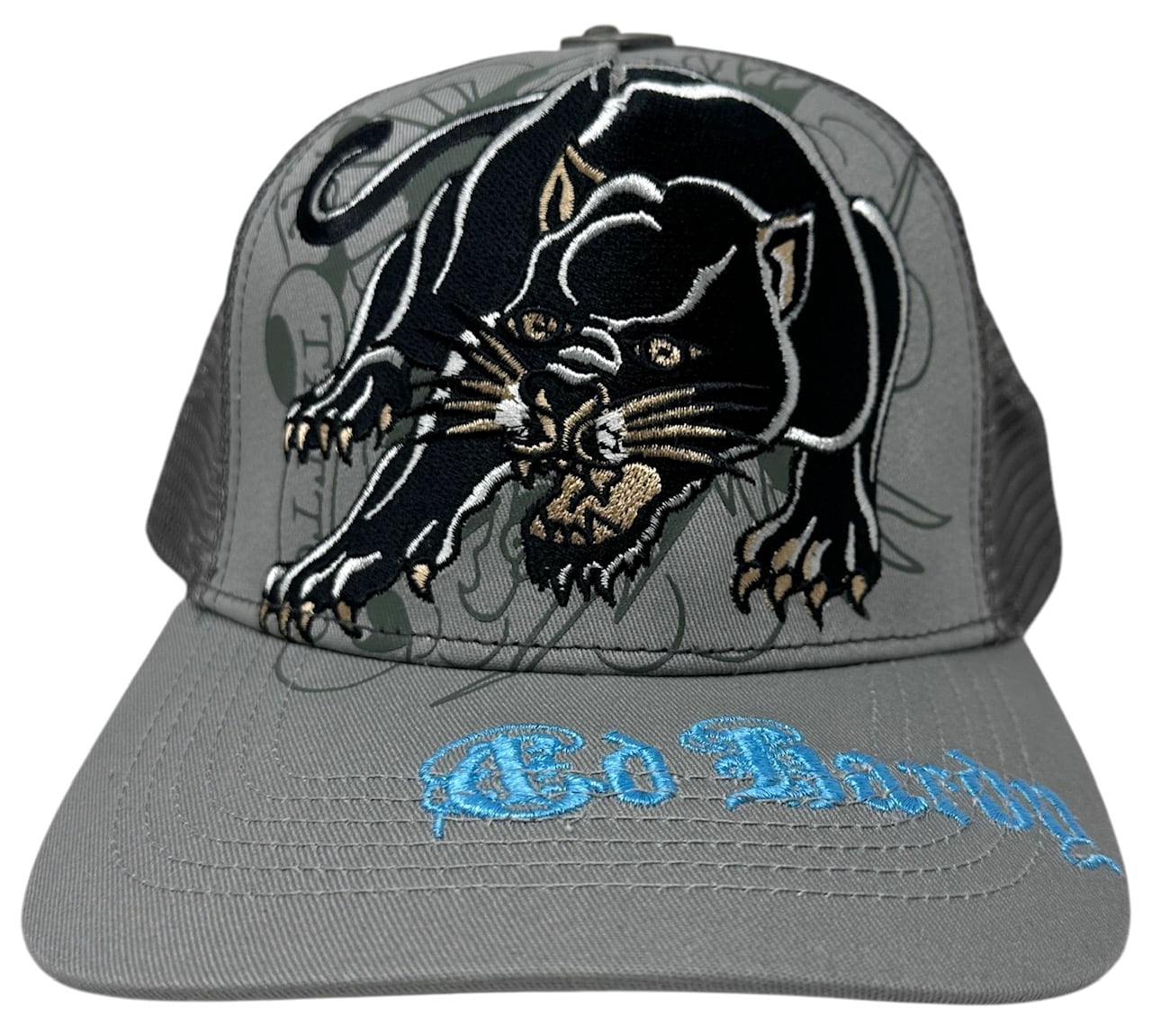Ed Hardy Trucker Hat Embroidered Tattoo Crouching Panther Grey Snapback ...