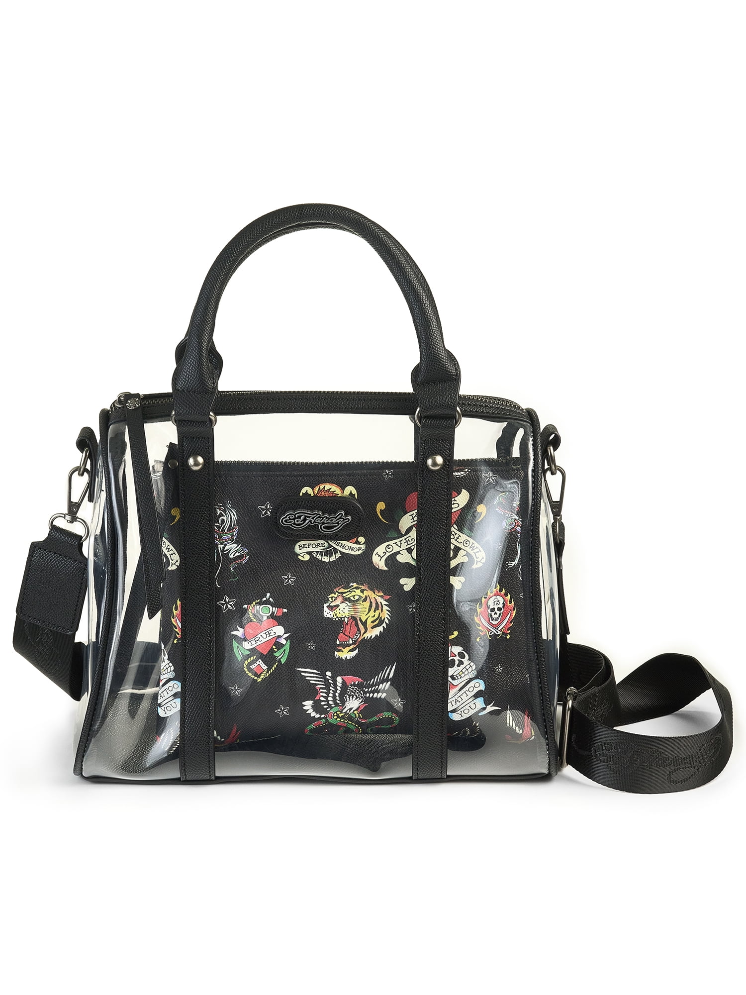 Ed Hardy women's Josie Satchel Crossbody Bag Clear PVC Design - Walmart.com
