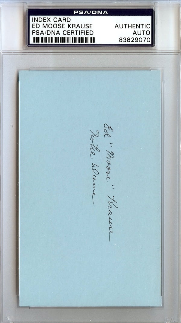 Ed "Moose" Krause Autographed 3x5 Index Card Notre Dame Fighting Irish ...