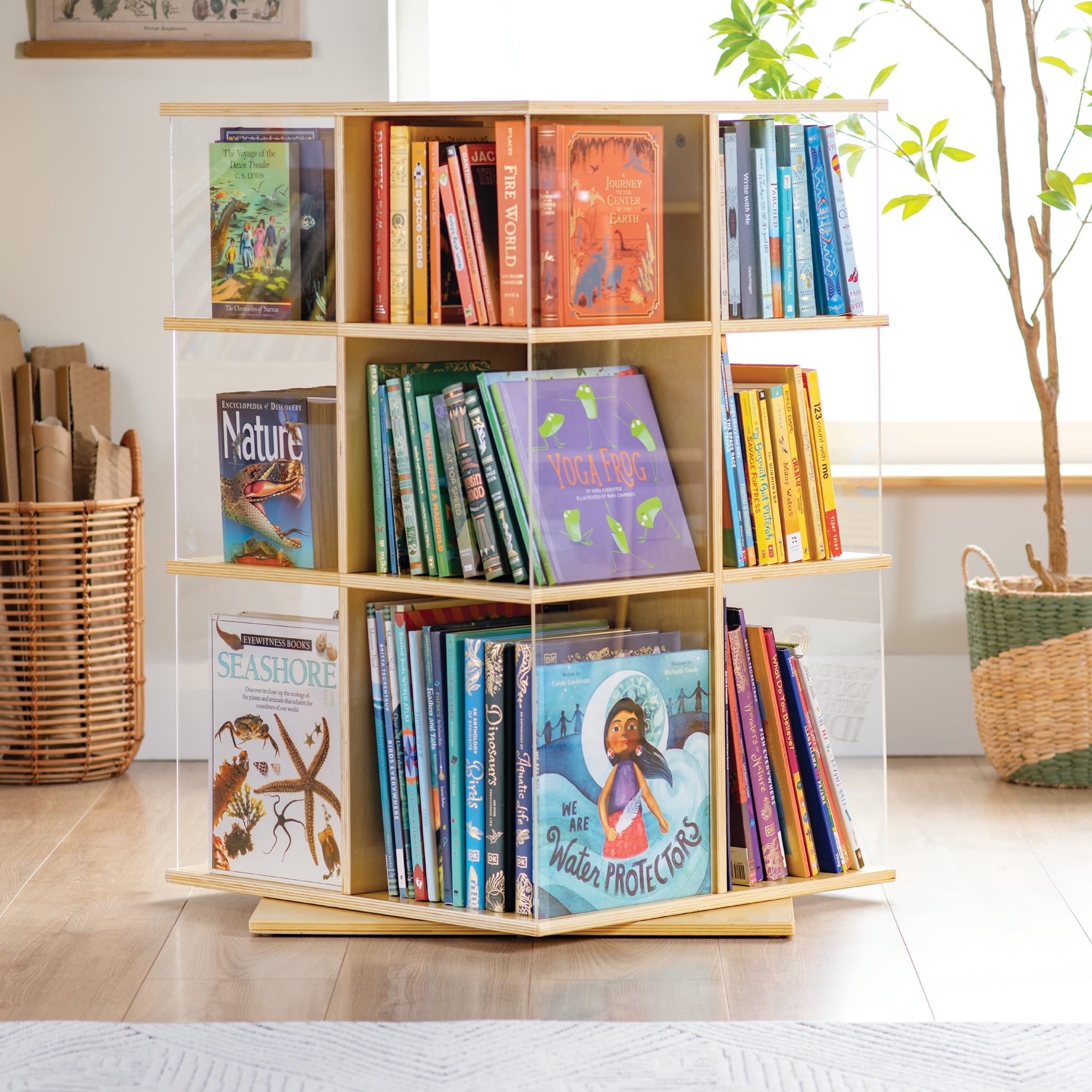 EdQ Rotating Big Book DisplayNatural: 3-Tier Montessori Bookshelf for ...