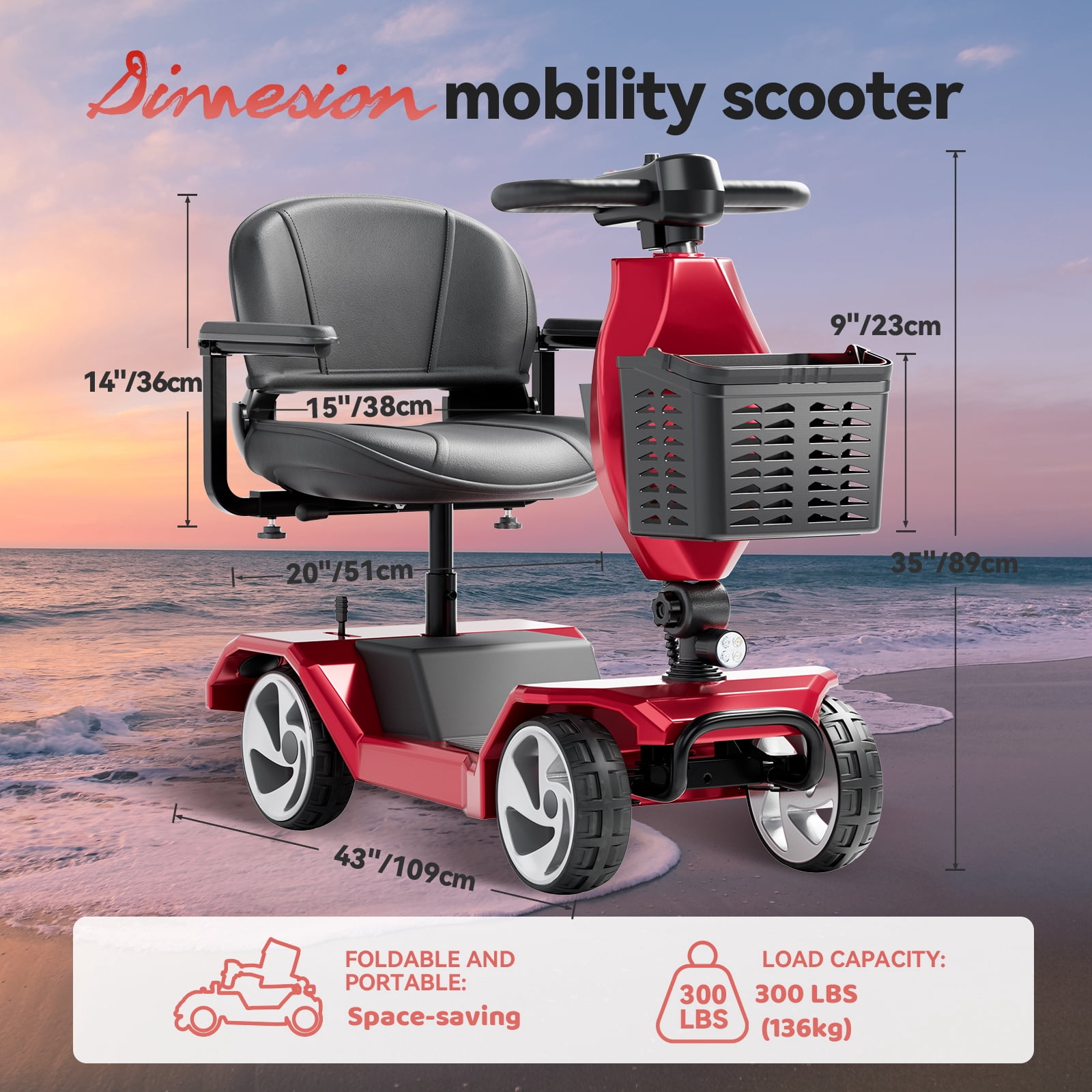 Edcsi Foldable Mobility Scooters for Seniors, 4 Wheel Lightweight ...