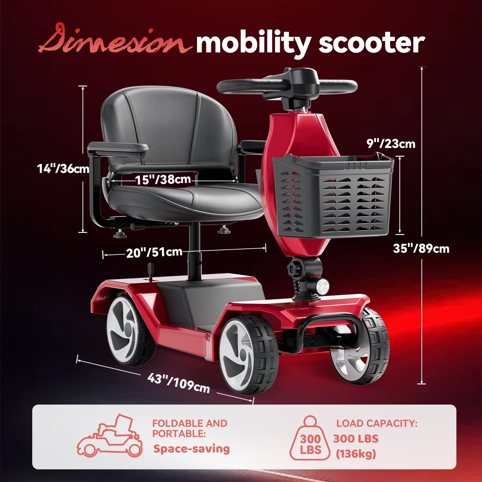 Edcsi Foldable Travel Mobility Scooter (4-Wheel) – Lightweight Electric Wheelchair Seat for ...