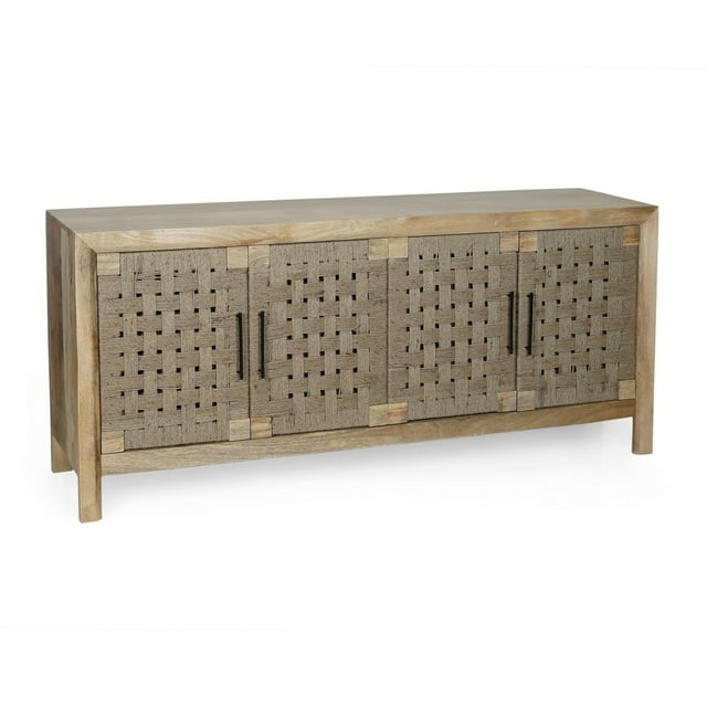 Edda 70 Inch Sideboard Buffet Console, 2 Jute Doors, Rustic Natural ...