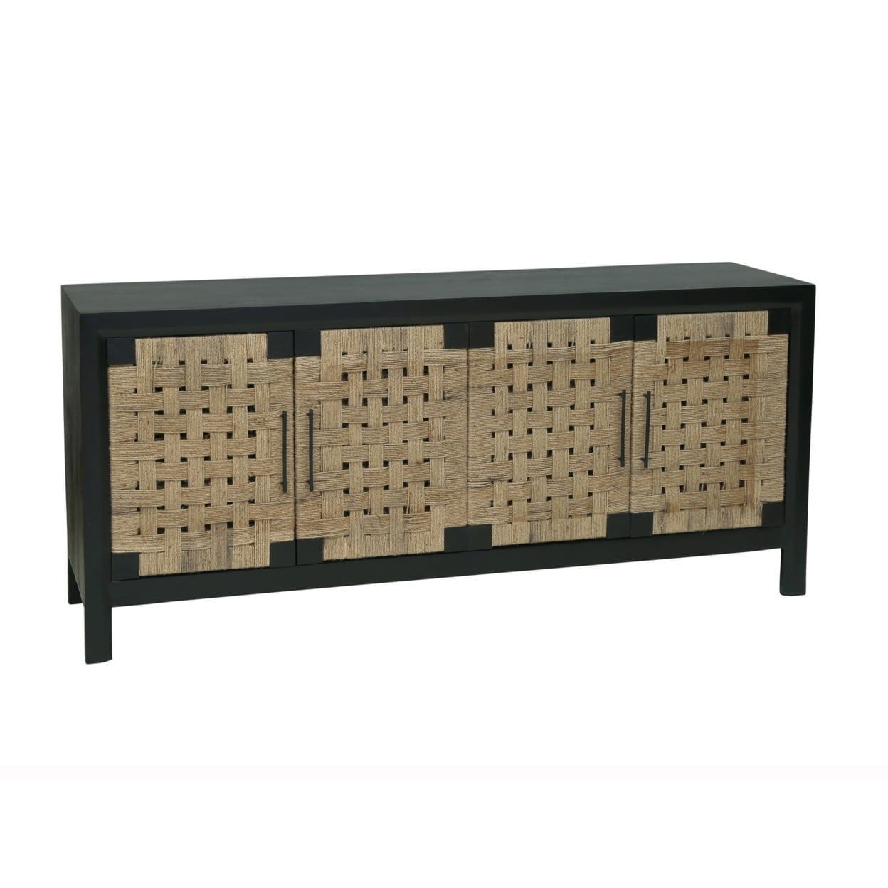 Edda 70 Inch Sideboard Buffet Console, 2 Jute Woven Doors, Black, Brown ...