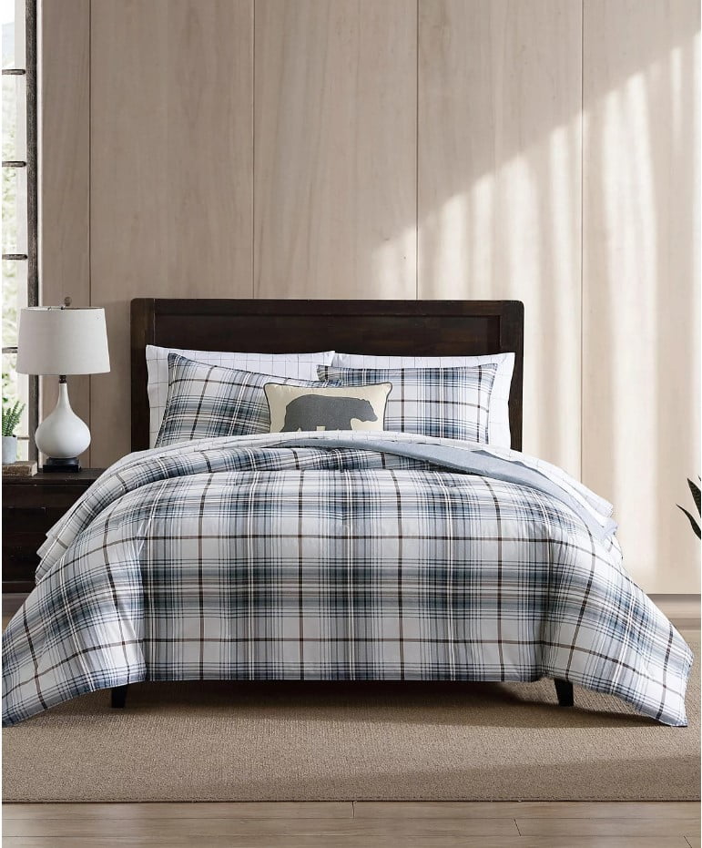 Eddie Bauer Alder Plaid Reversible 3 Piece Comforter Set, King Blue ...